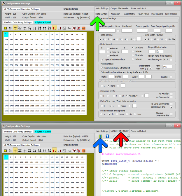 Bitmap2LCD : The Configuration Settings Window - Bitmap2LCD Software Tool Blog :: about GLCD ...