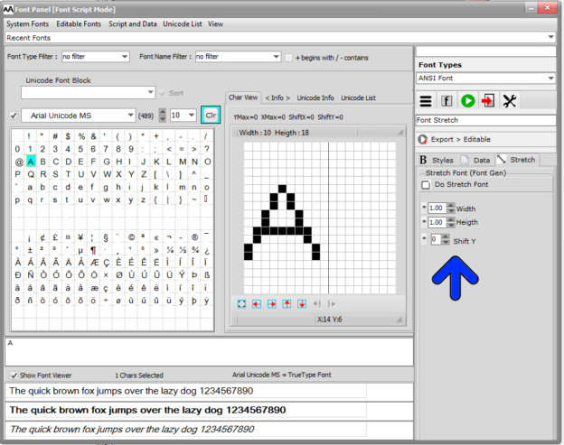 Bitmap2LCD Stretching the Chars of a Font - Bitmap2LCD Software Tool ...