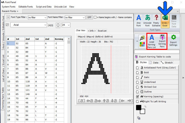 Export of the Kerning Pairs for GLCD - Bitmap2LCD Software Tool Blog :: about GLCD displays and ...